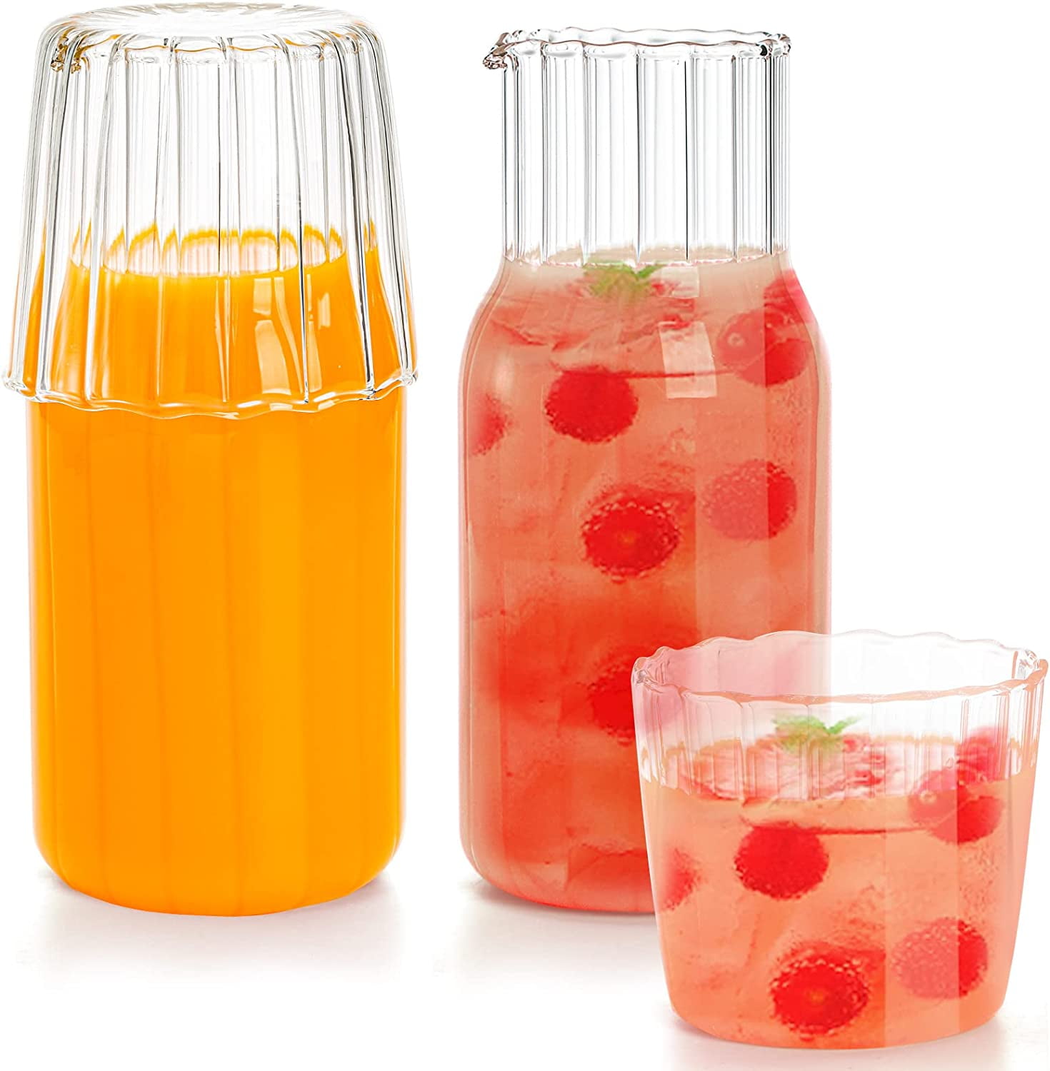 Aosijia 2 Pack Bedside Carafe with Cup 18oz Bedside Water Carafe Set ...