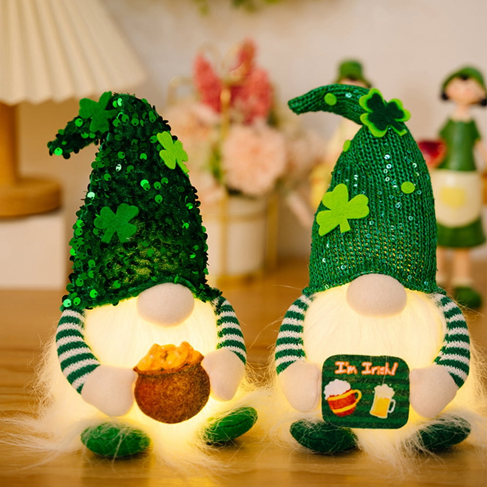Aosijia 2-Pack St. Patrick's Irish Couple Gnomes, Luminous Doll ...