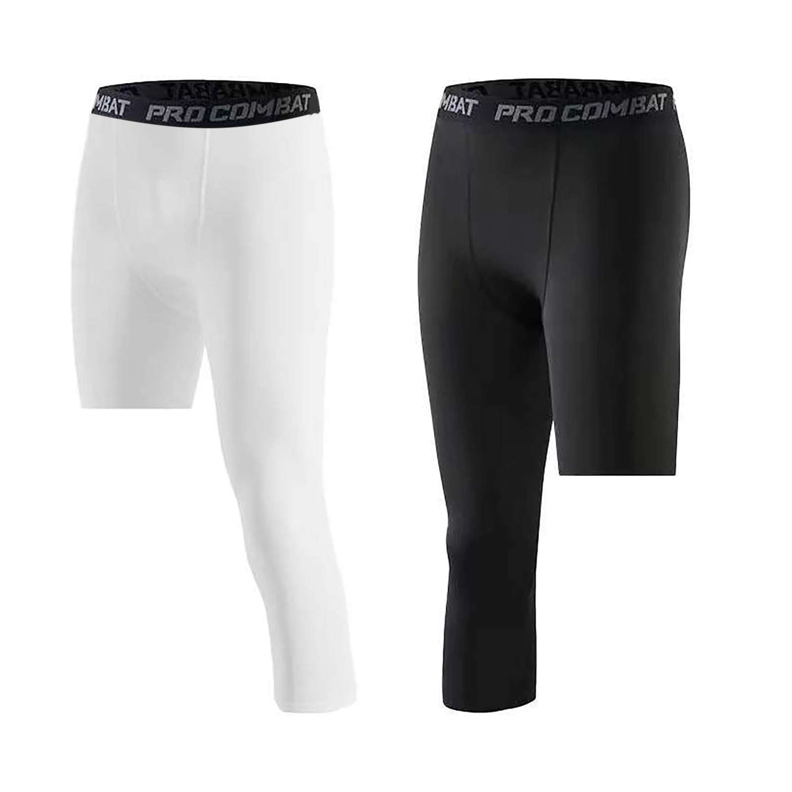 Aosijia 2 Pack Mens Compression Pants One Leg 3/4 Capri Tights Leggings ...