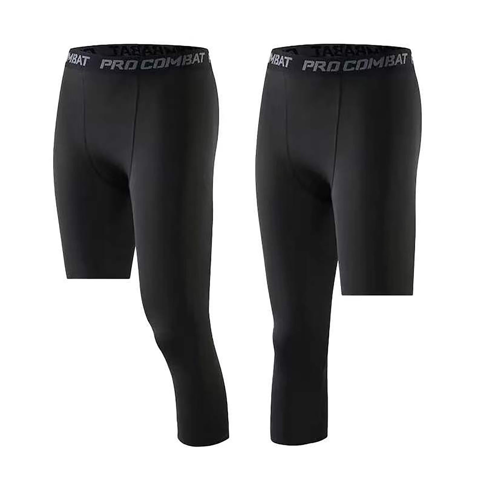 Aosijia 2 Pack Mens Compression Pants One Leg 3/4 Capri Tights Leggings ...