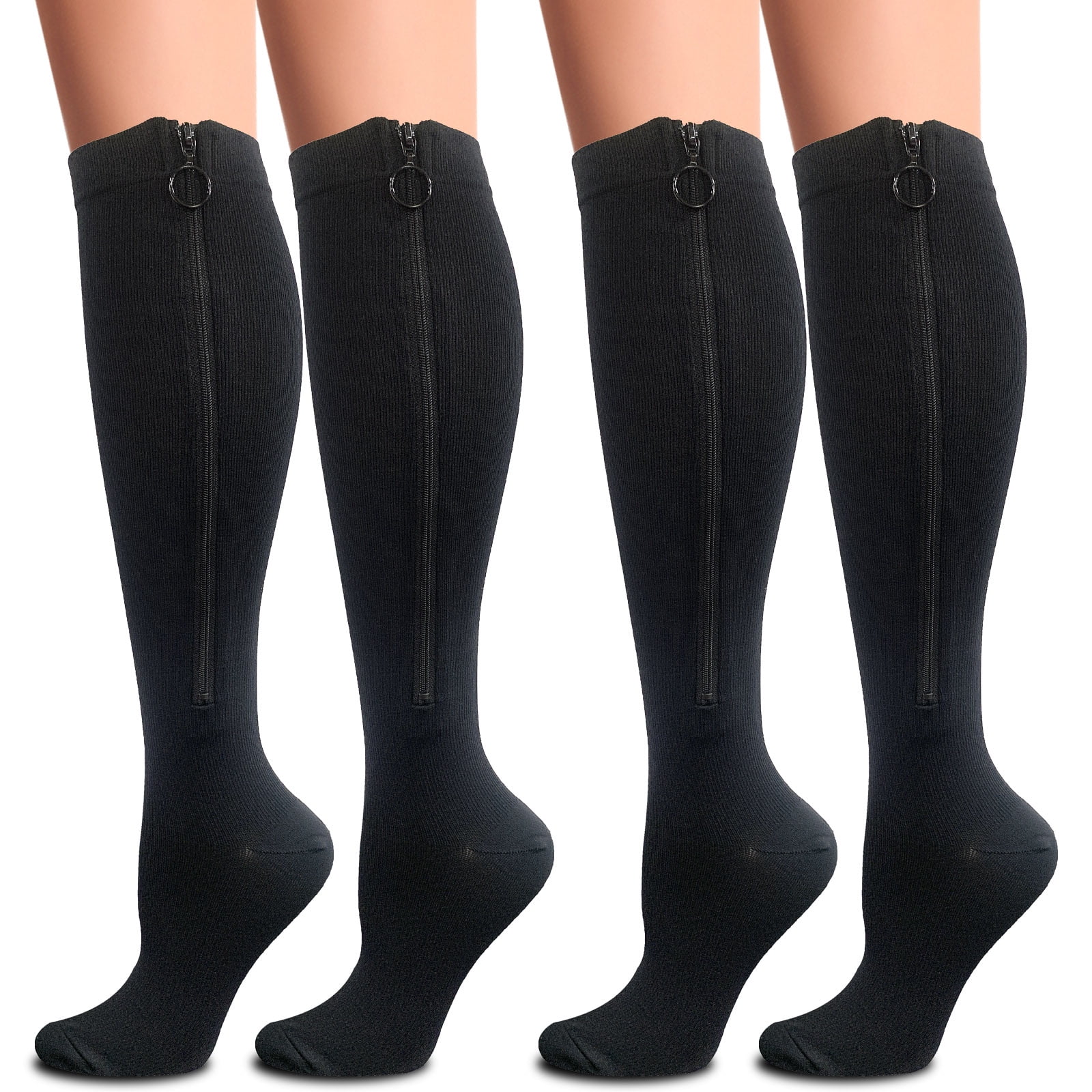 Aosijia 2XL(2 Pairs) Zipper Compression Socks Closed Toe Wide Calf Knee ...