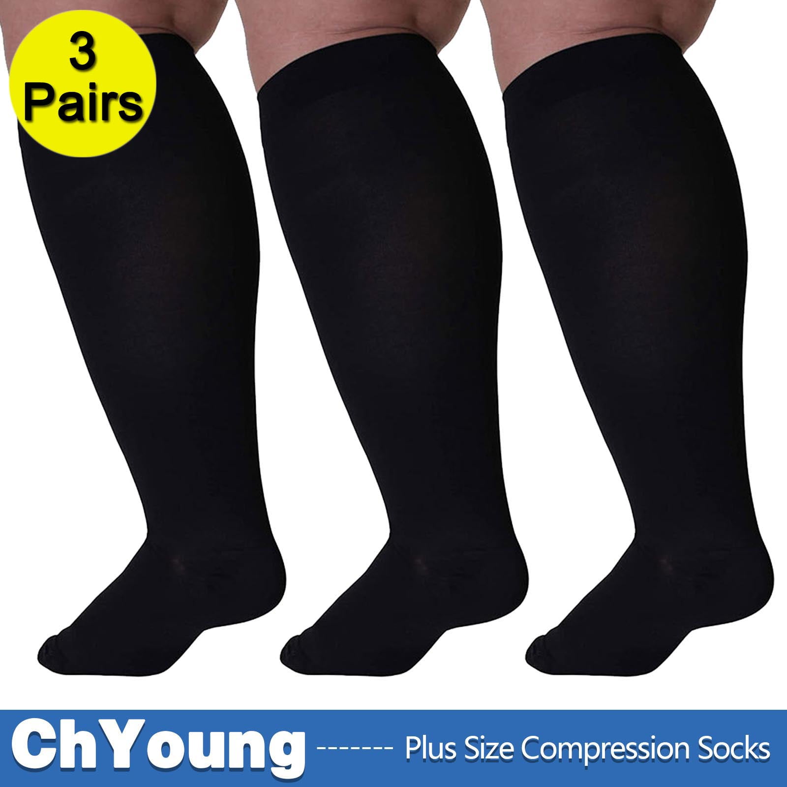 Aosijia (3 Pack) Compression Socks 3XL for Plus Size Ankles and Extra ...