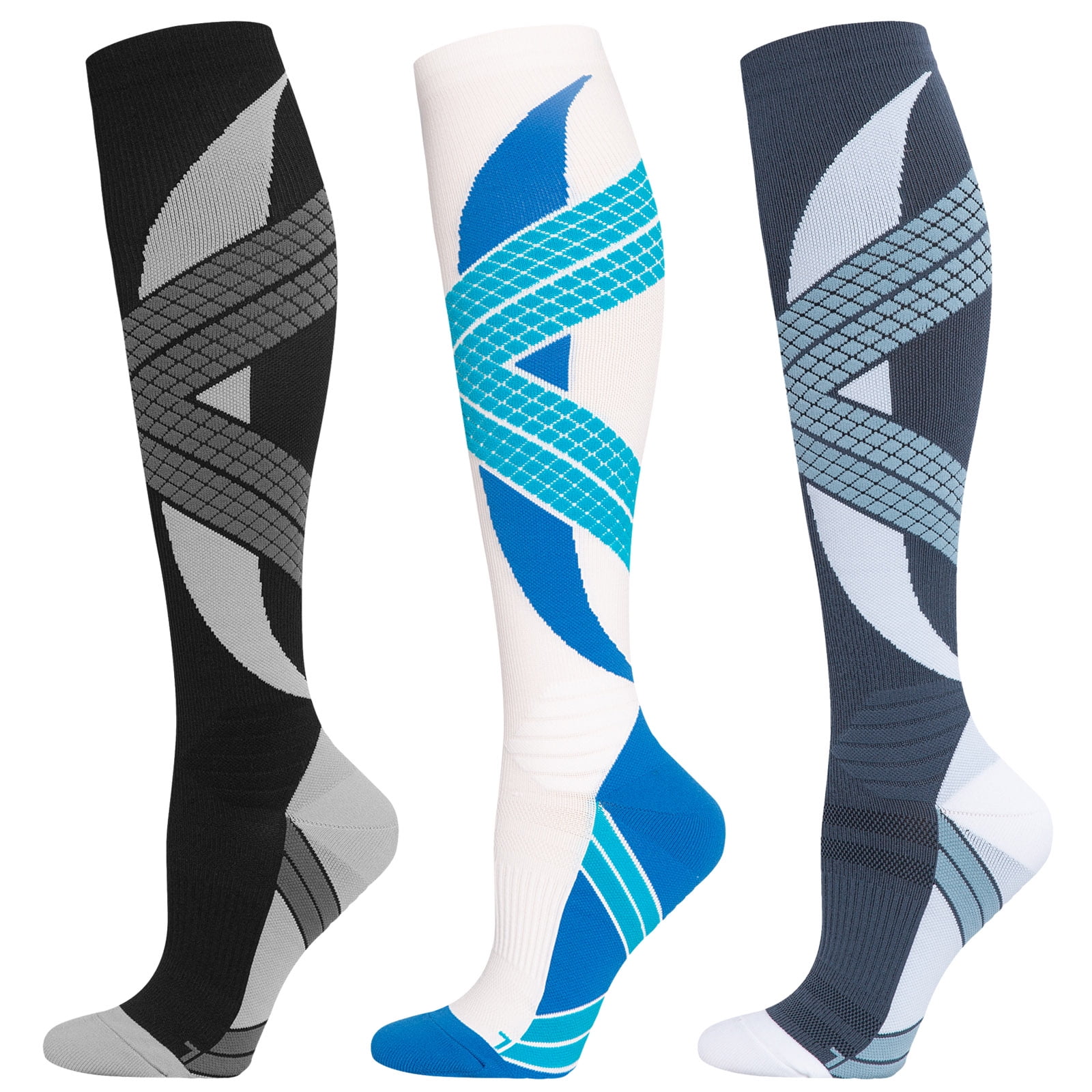Aosijia (3 Pack) Graduated Compression Sock Wide Calf for Women & Men ...