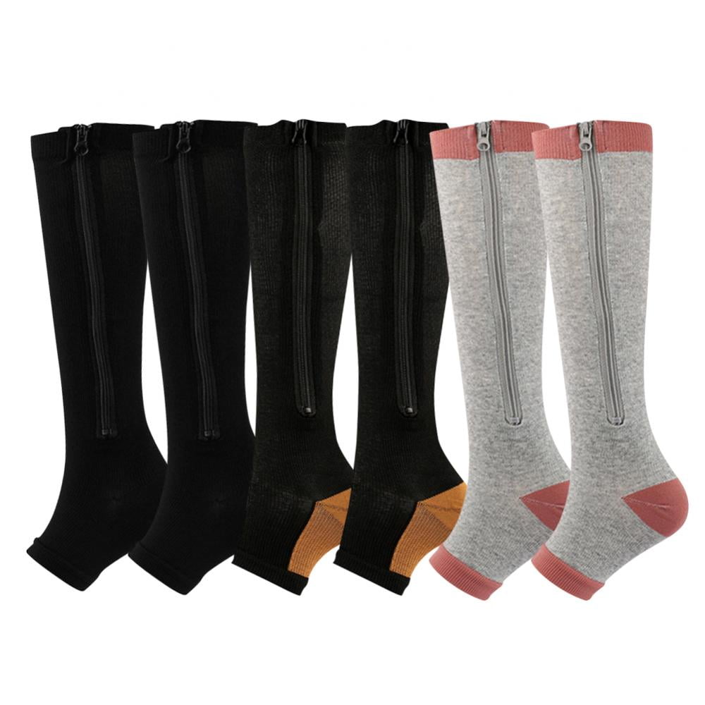 Aosijia 3 Pack Zipper Compression Socks 20-30 mmHg Open Toe Compression ...