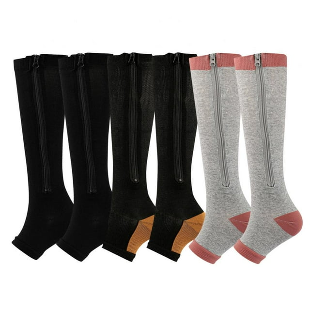 Aosijia 3 Pack Zipper Compression Socks 20-30 mmHg Open Toe Compression ...