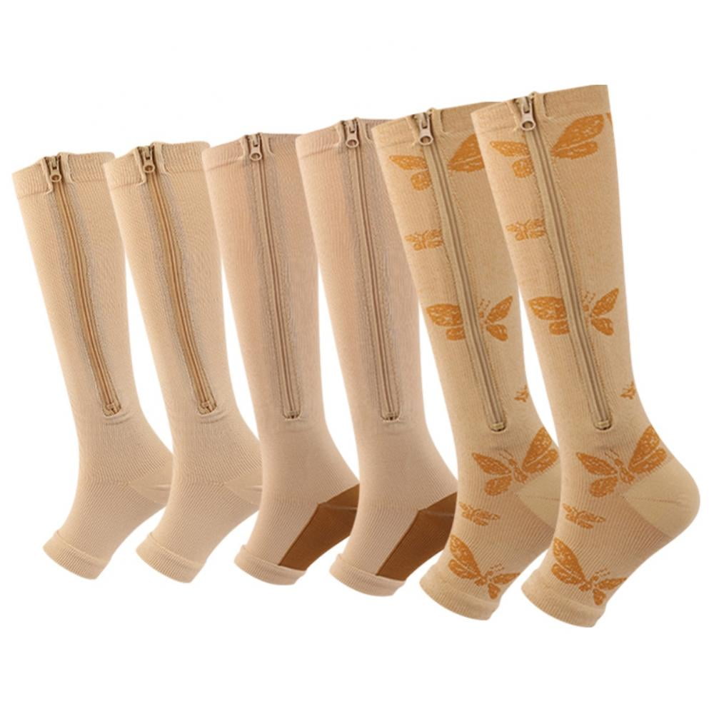 Aosijia 3 Pack Zipper Compression Socks for Men Women Calf Knee 20-30 ...