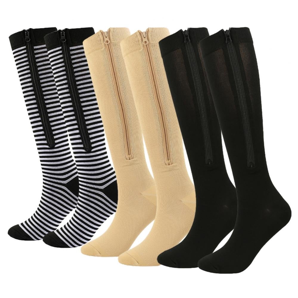 Aosijia 3 Pairs Zipper Compression Socks Mens Womens 20-30mmHg Calf ...