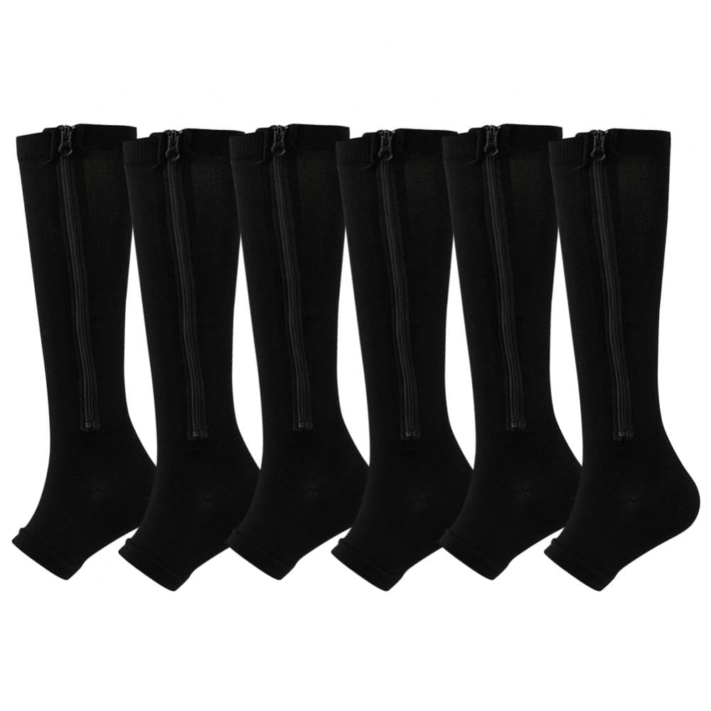 Aosijia 3 Pairs Zipper Compression Socks Unisex Open Toe Knee High ...