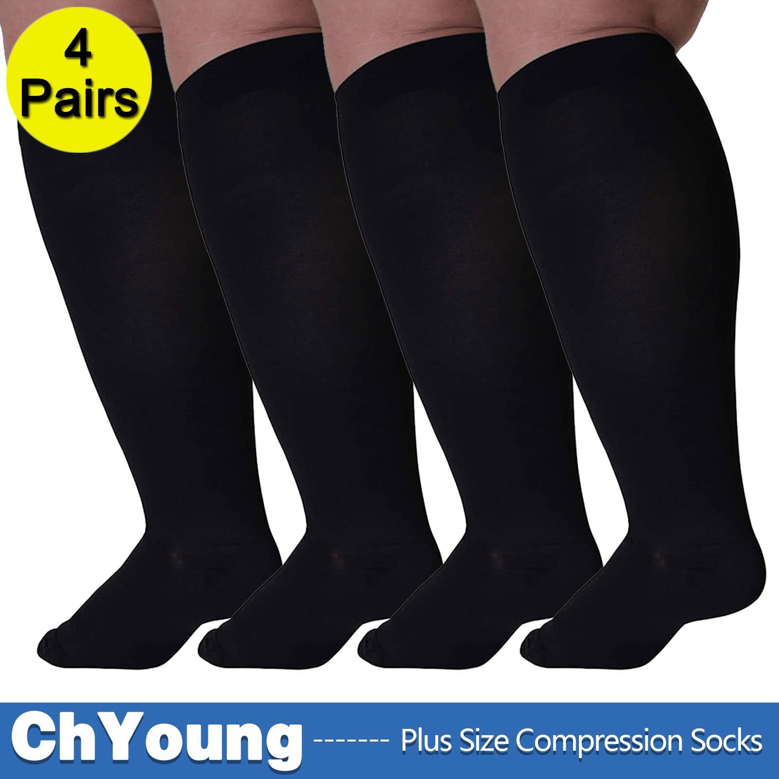 Aosijia (4 Pack) Compression Socks 4XL for Plus Size Ankles and Extra ...