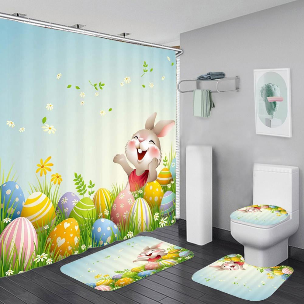 Aosijia 4 Pcs Easter Shower Curtain, Waterproof Bathroom Shower Curtain ...