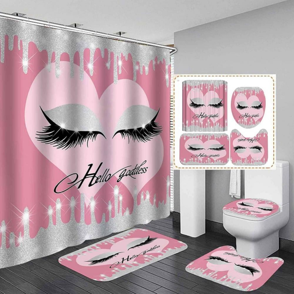Aosijia 4 Pcs Gorgeous Eyelash Shower Curtain Set with Non-Slip Rugs ...