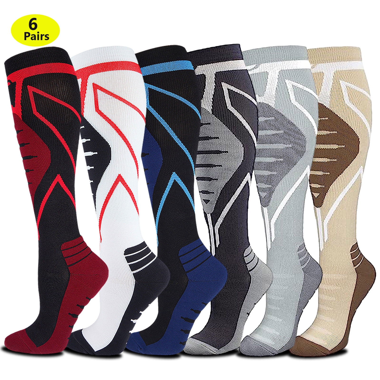 Aosijia (6 Pack) Sport Compression Socks for Men & Women 20-30 mmHg ...