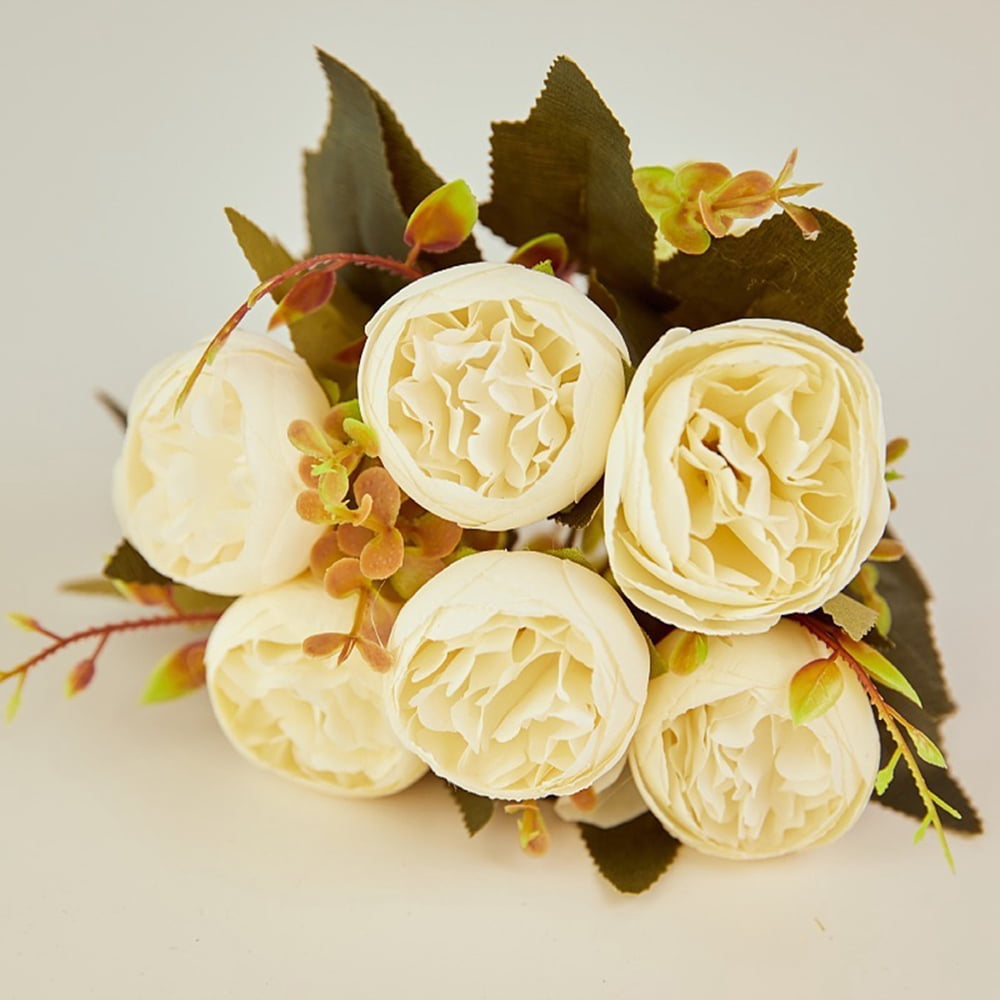 Aosijia Artificial White Peony Flowers Fake Flowers 6-Heads Silk ...