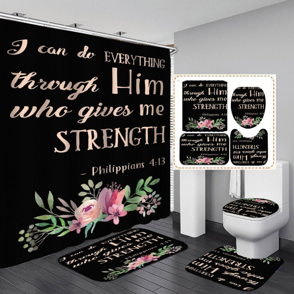 Aosijia Bathroom Mat Sets 4 Piece with 12 Hook Colorful Word Letters ...