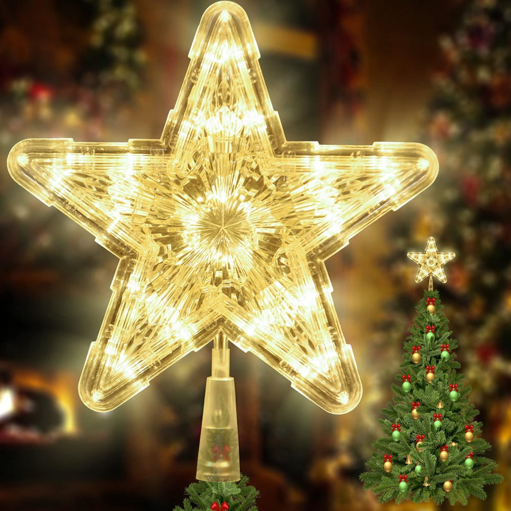 Aosijia Christmas Tree Topper Star 10 LED Warm White Light Christmas ...
