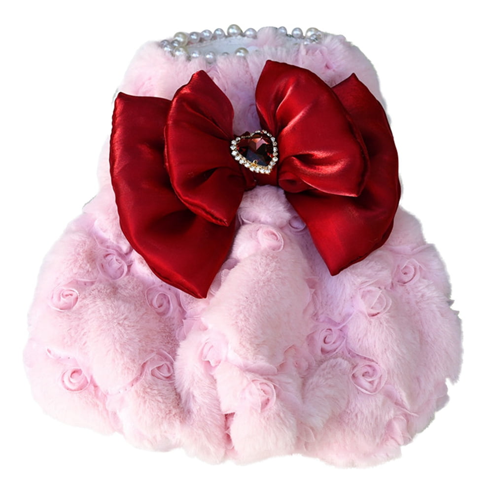 Aosijia Dog Princess Dresses Puppy Bow Plush Rose Skirt Dress Winter ...