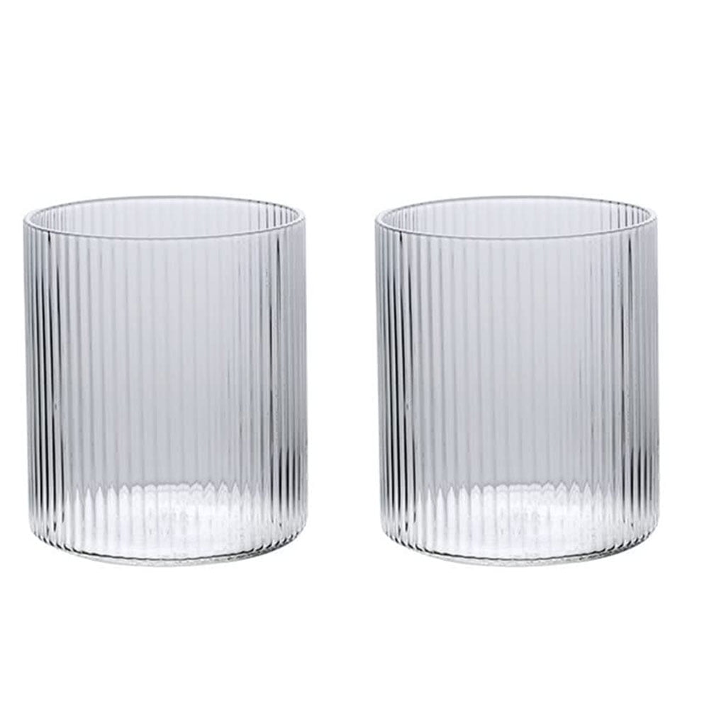 Aosijia Drinking Glasses Set of 2 Glass Cups 10oz Ribbed Glassware ...