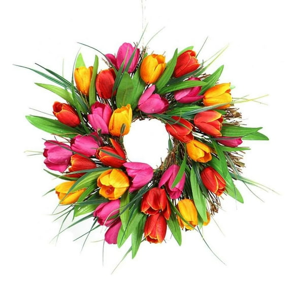 Aosijia Easter Decorative Garland Tulip Wreath 18 Inch for Front Door ...