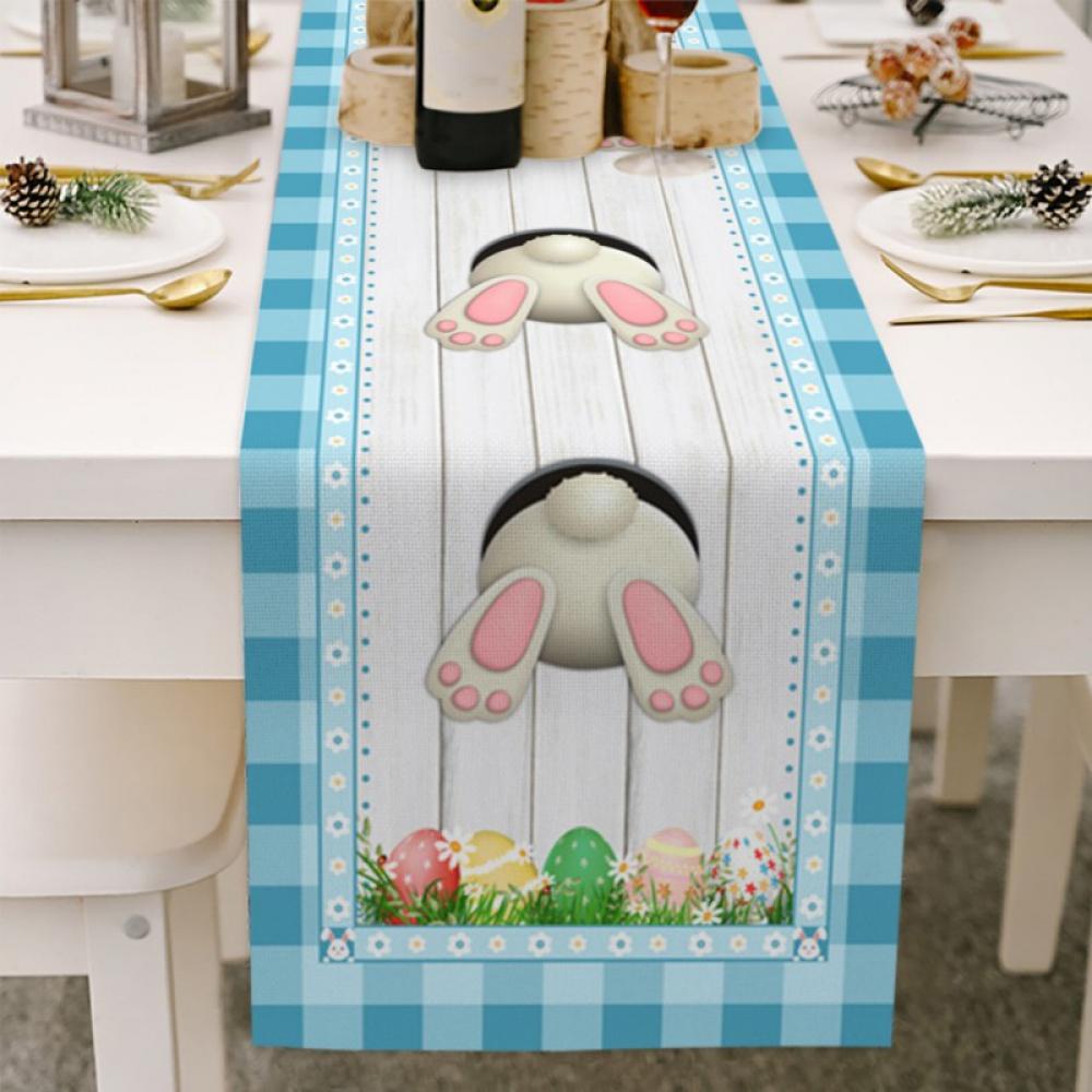 Aosijia Easter Gnome Bunny Eggs Flowers Cotton Linen Table Runner ...