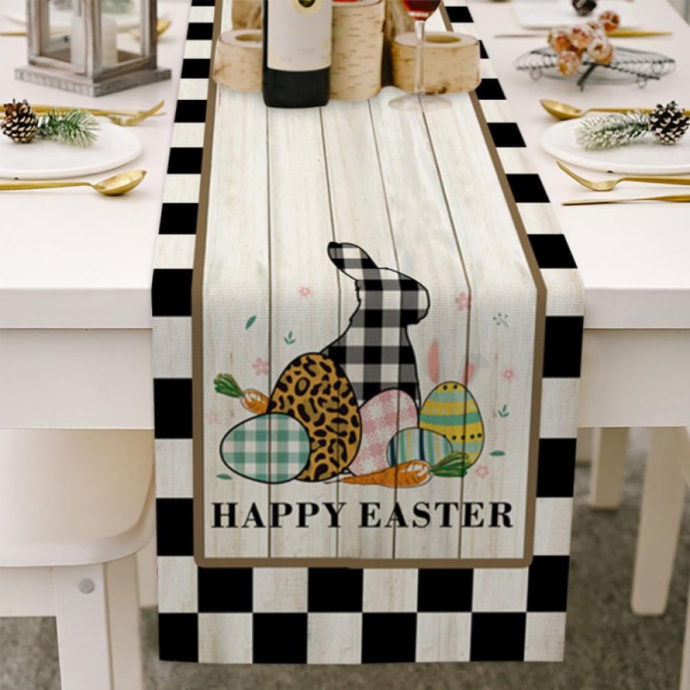 Aosijia Easter Gnome Bunny Eggs Flowers Cotton Linen Table Runner ...