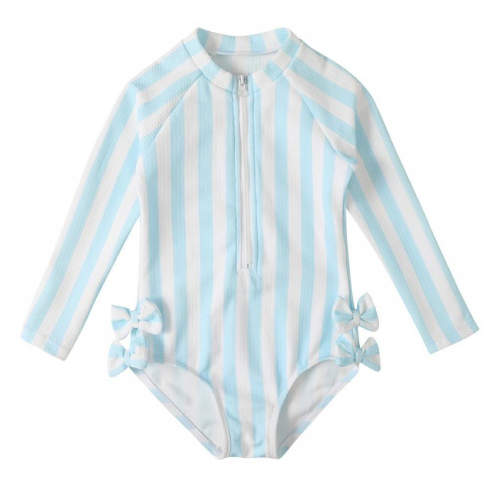 Aosijia Girls Long Sleeve Striped Swimsuits One Piece Bikini Set with ...