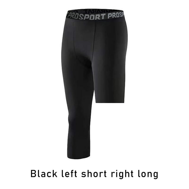 Aosijia Mens Compression Pants 3/4 One Leg Tights Athletic Base Layer ...