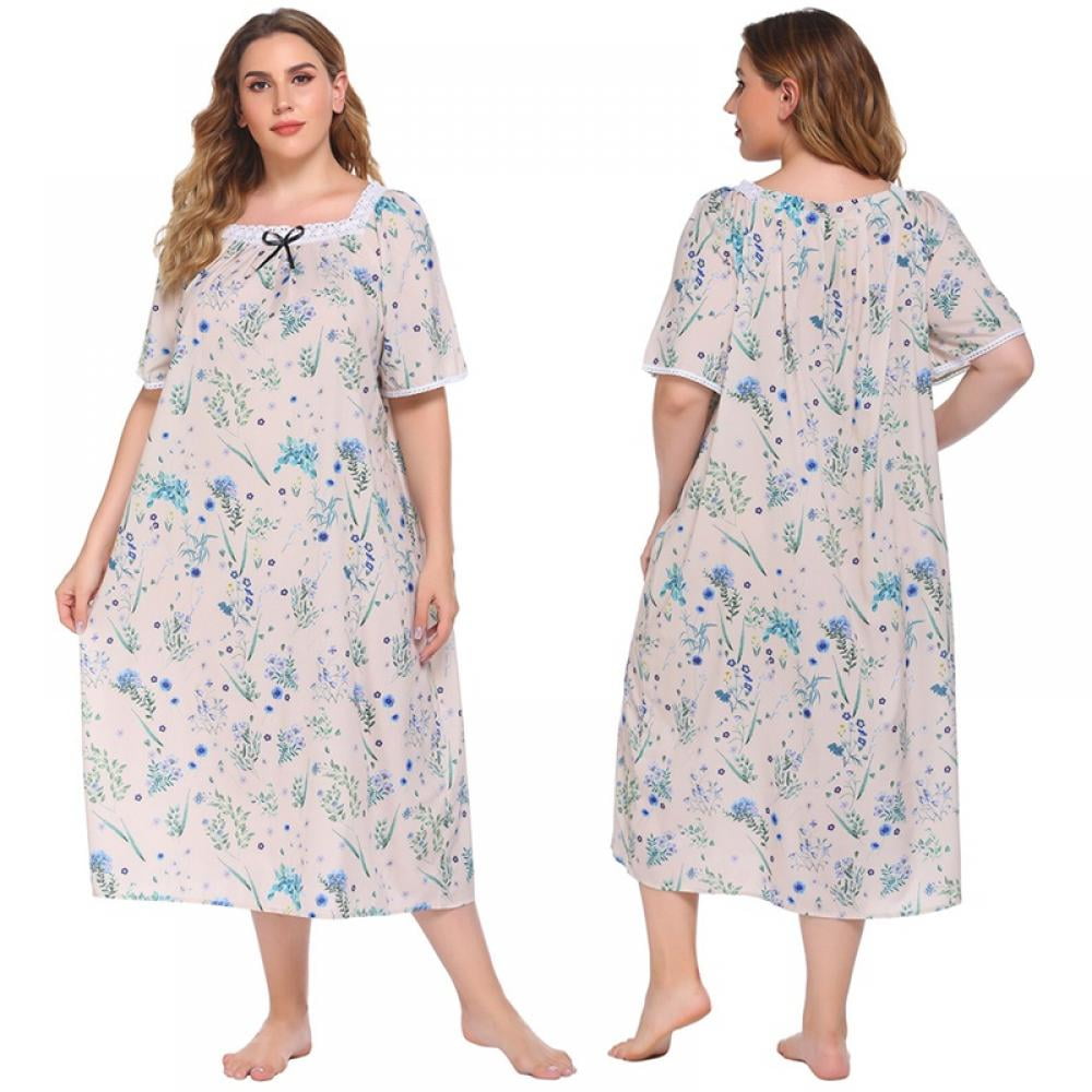 Aosijia Nightgowns for Women Plus Size Long Floral Print Sleepwear ...