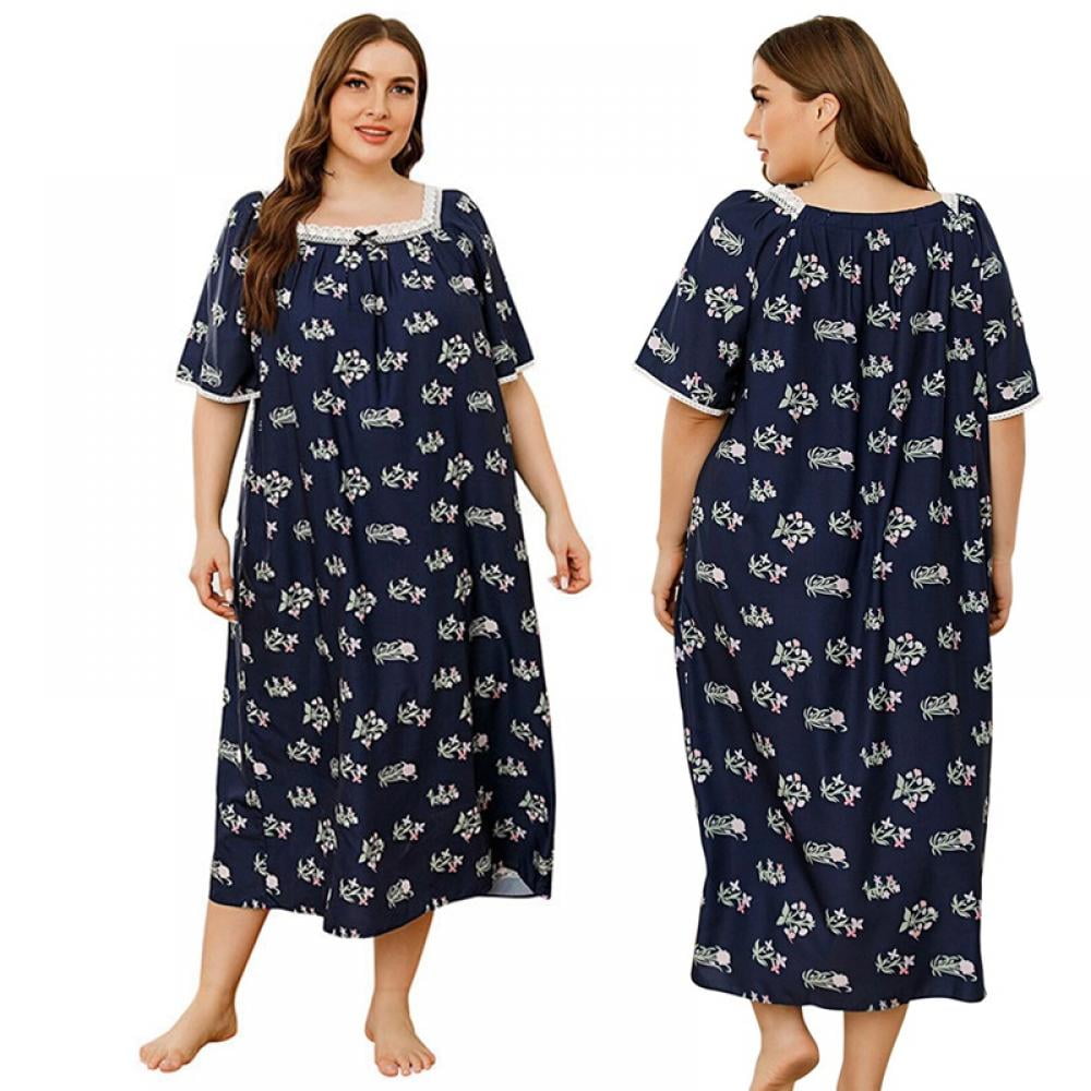 Aosijia Nightgowns for Women Plus Size Long Floral Print Sleepwear ...