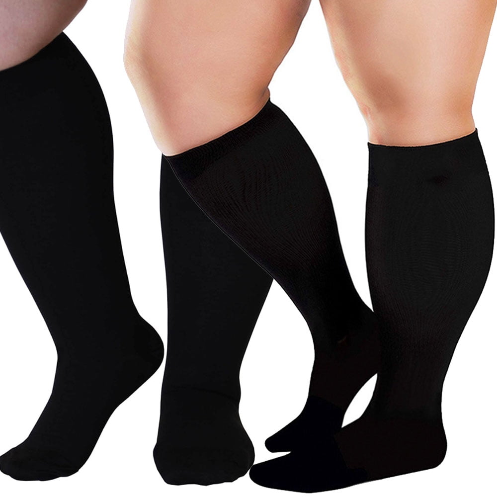 Aosijia Unisex Compression Socks Plus Size Black 2 Pack Compression ...