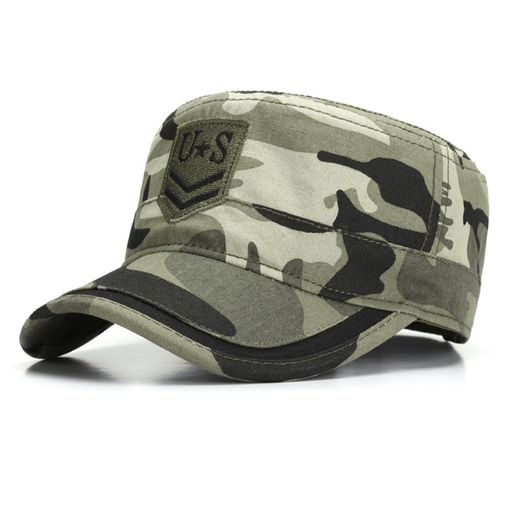 Aosijia Unsiex Cotton Trucker Cap Adjustable Flat Top Hats Military ...