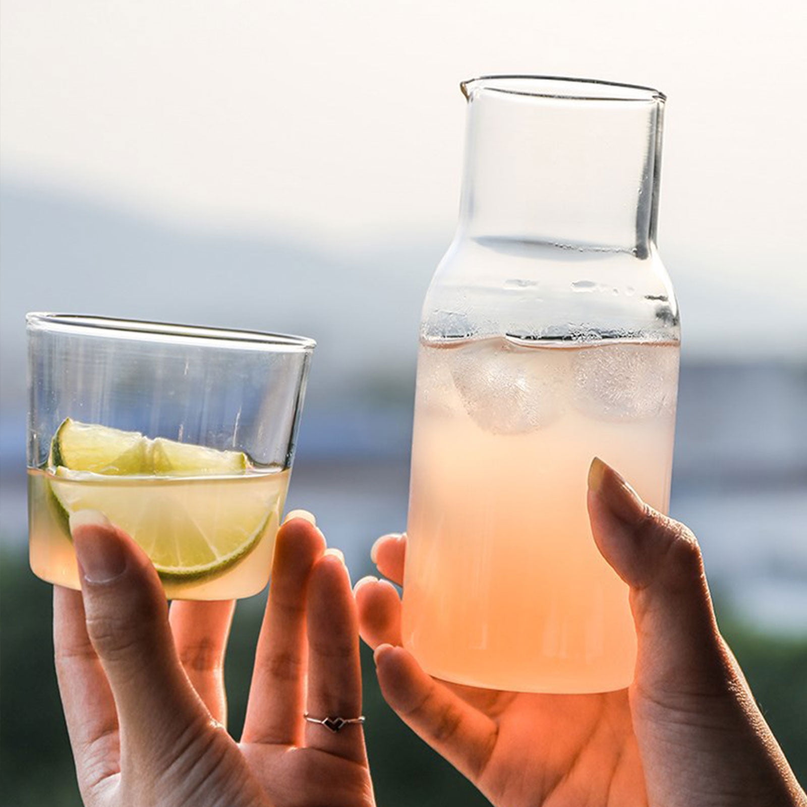 Aosijia Water Carafe and Glass Set 550ml Clear Glass Juice Water ...