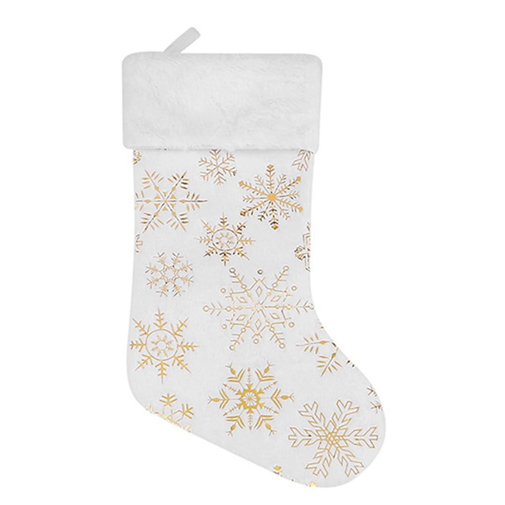 Aosijia White Plush Christmas Stockings 18" Gold Snowflake Sequin ...