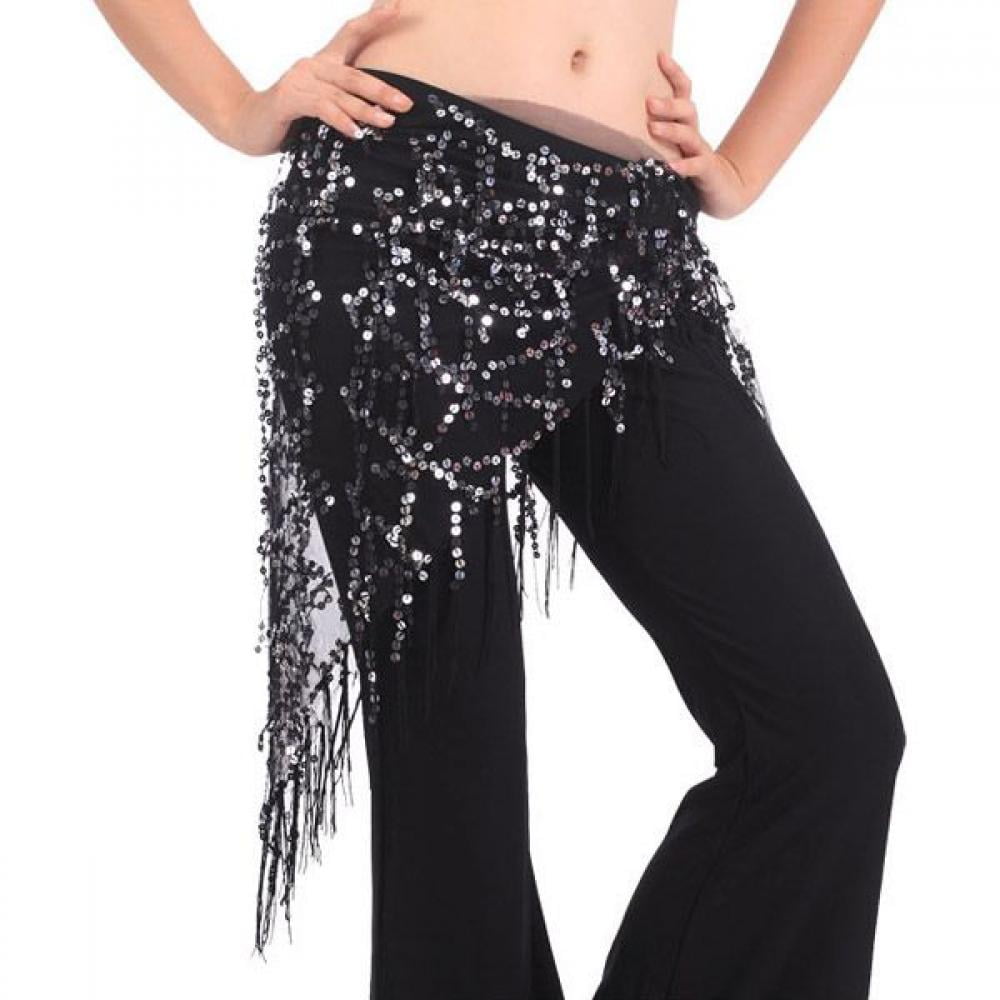Aosijia Women Belly Dance Hip Scarf Sequin Tassels Mesh Triangle Wrap ...