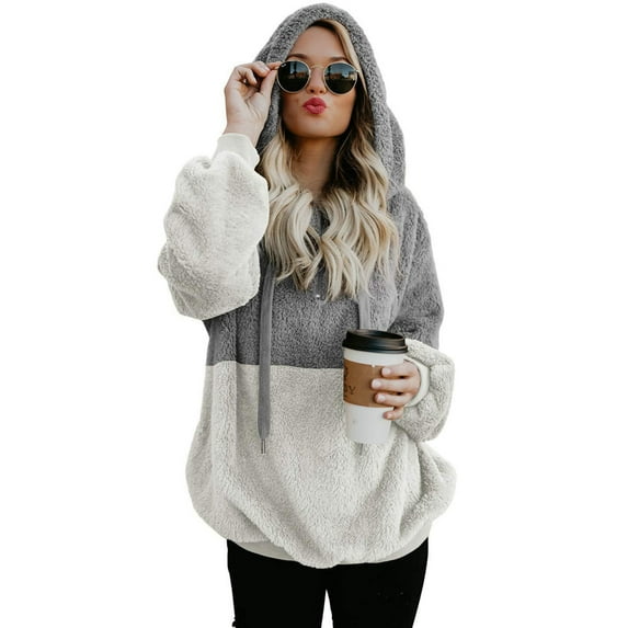 Aosijia Women Sweatshirt Rope Hooded Sweatshirt Winter Warm Solid ...