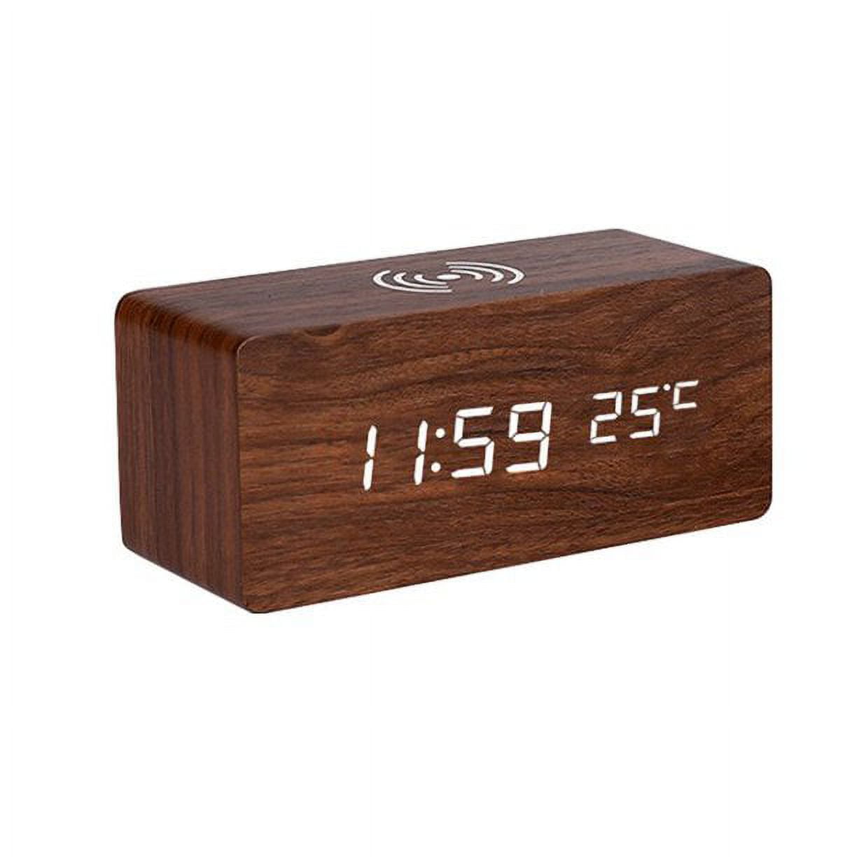 Aosijia Wooden Digital Alarm Clock with Wireless Charging Wood LED ...