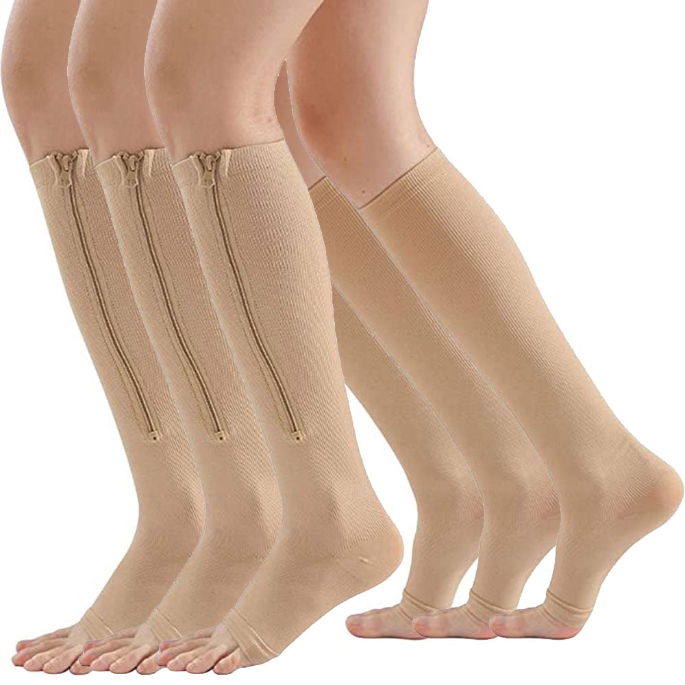 Aosijia Zipper Compression Socks for Men Women Open Toe Knee High ...