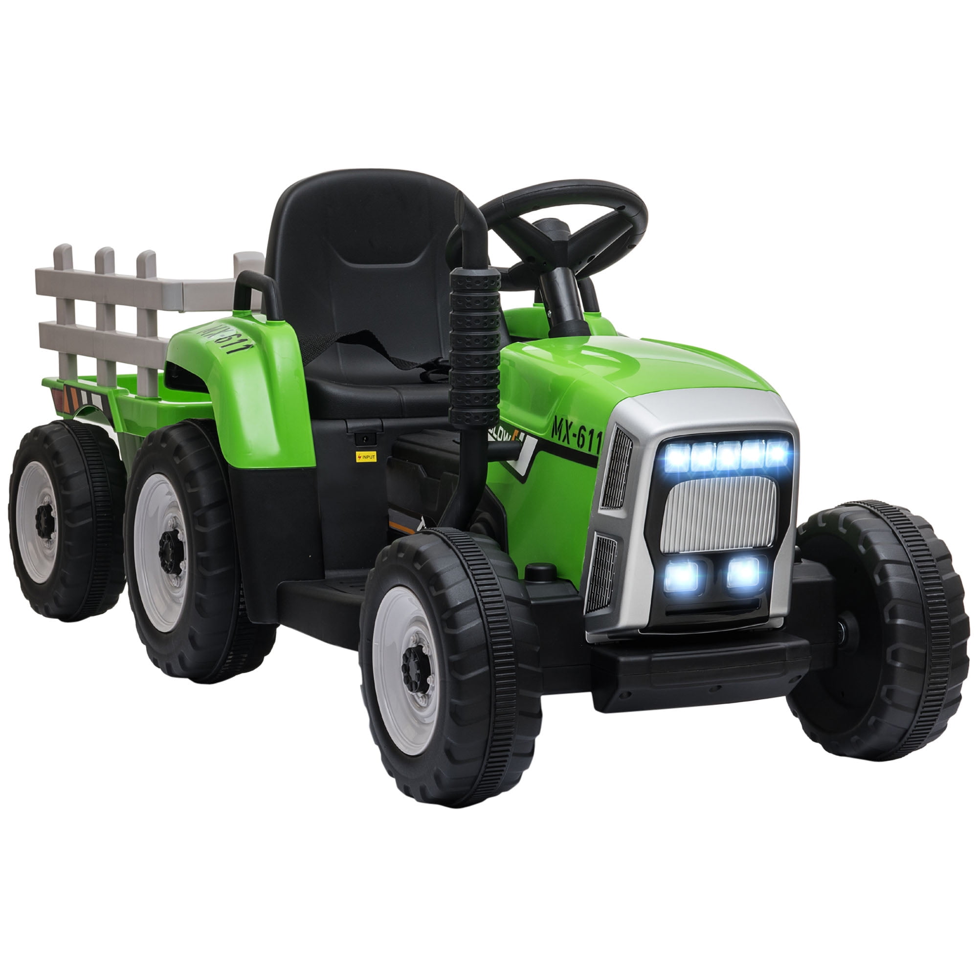 Aosom 12V Electric Ride on Tractor with Trailer, 25W Dual Motors, Green ...