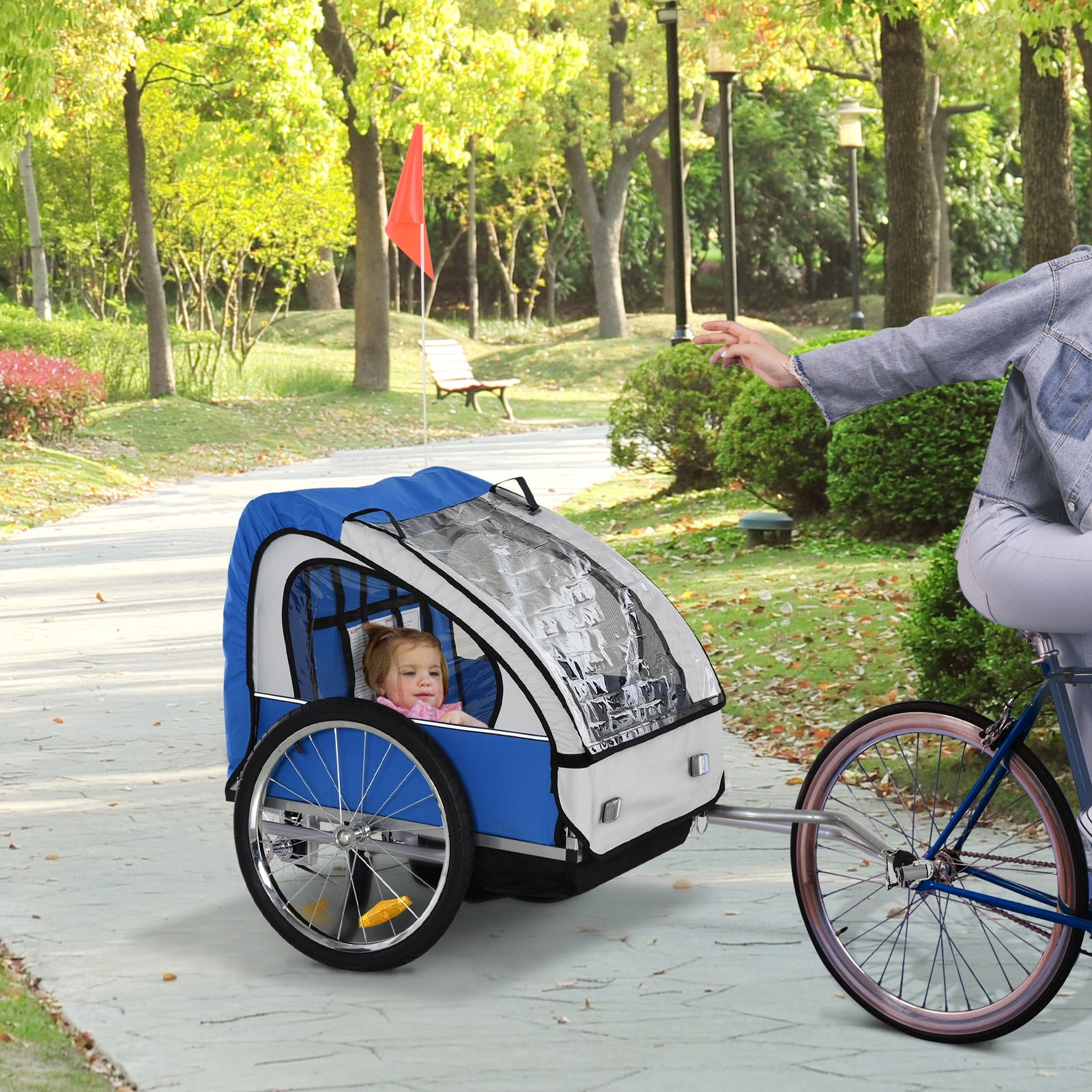 Aosom Double Seat Kids Bicycle Trailer, Blue - Toddler Pull Behind Bike ...