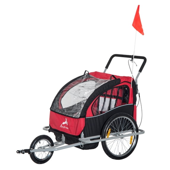 Aosom 2-in-1 Kids Bicycle Trailer and Toddler Double Stroller, Infant ...