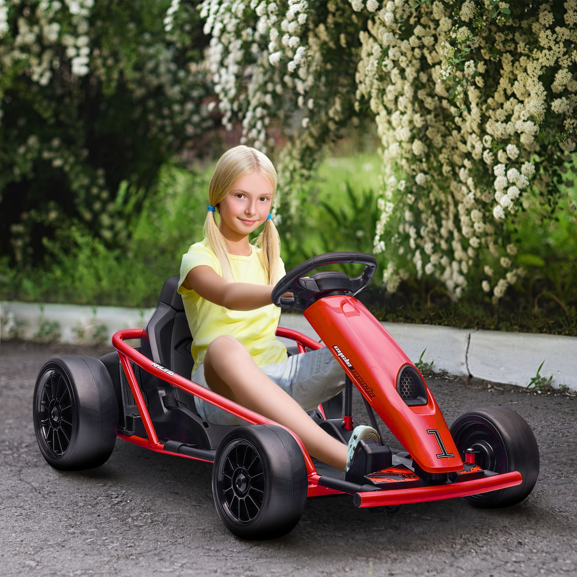 Aosom 24V Fast Drift Electric Go Kart for Teens, All-Terrain, Music ...