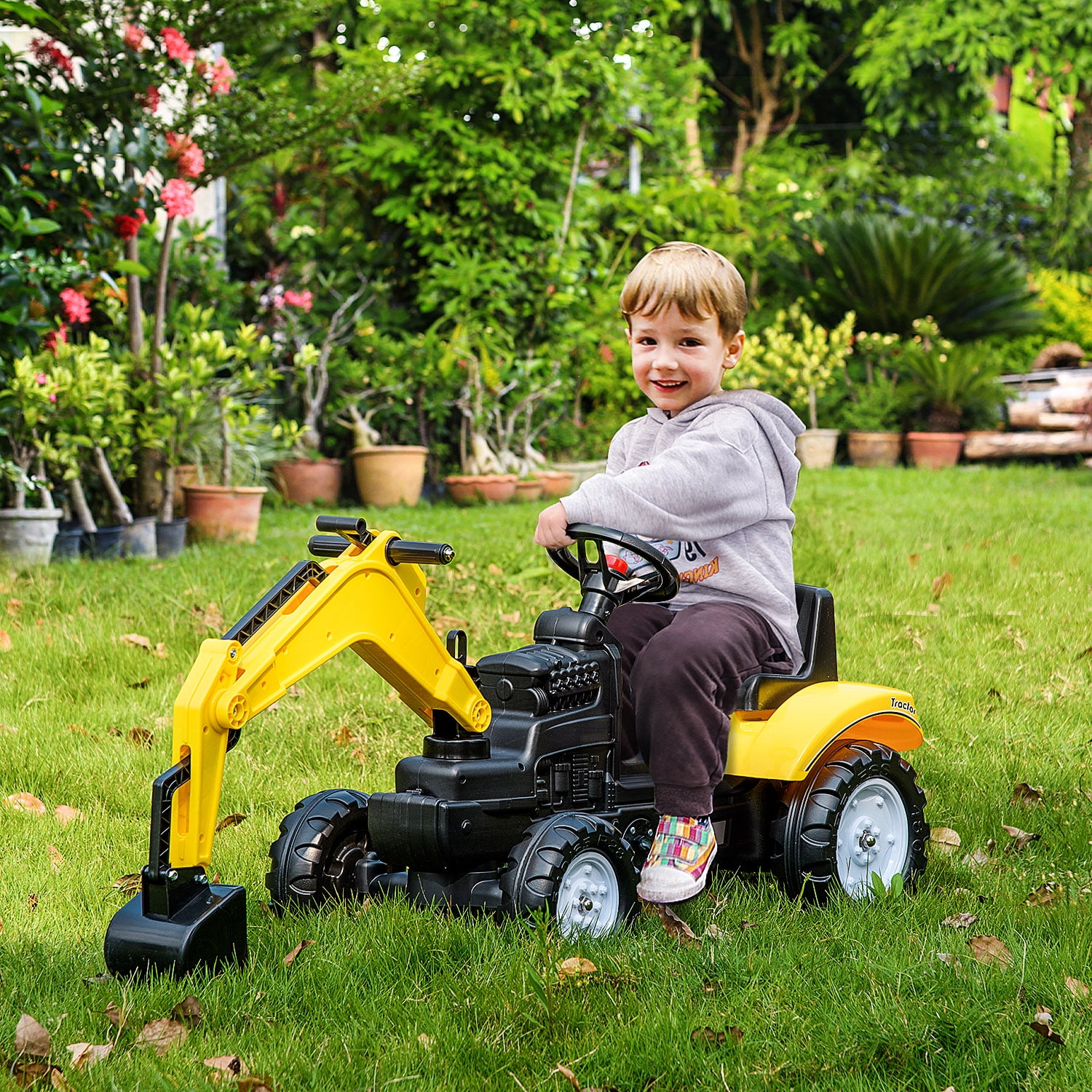 Aosom Children's Ride-On Pedal Digger, 42.25" x 16.5" x 28", Yellow ...