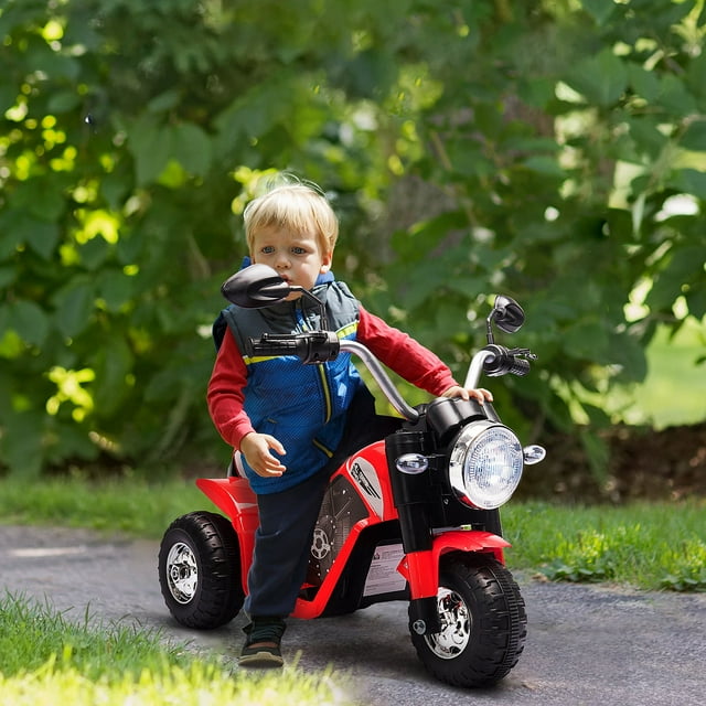 Aosom 6V Electric Dirt Bike for Kids 18-36 Months, 3-Wheels, Horn, Headlights, Sounds, Red ...