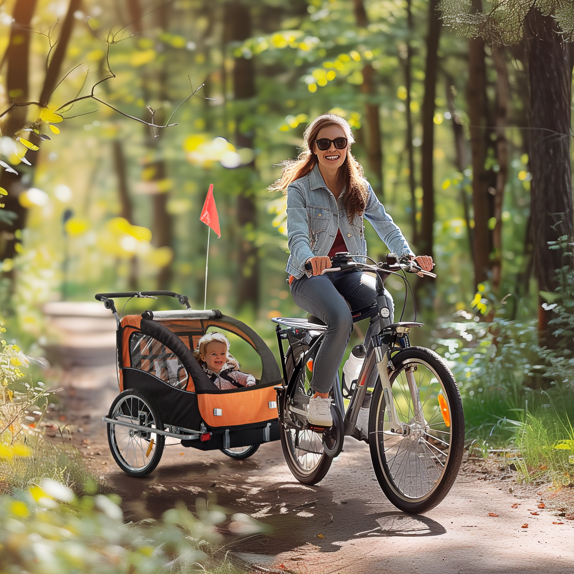 Aosom Elite 2 Child Bike Trailer, 360 Swivel Baby Cart, Orange with ...