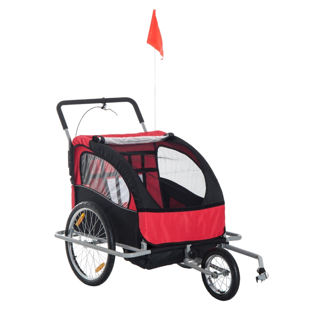 Aosom Elite Red Bike Trailer Dual Safety Harnesses Storage Compartment ...