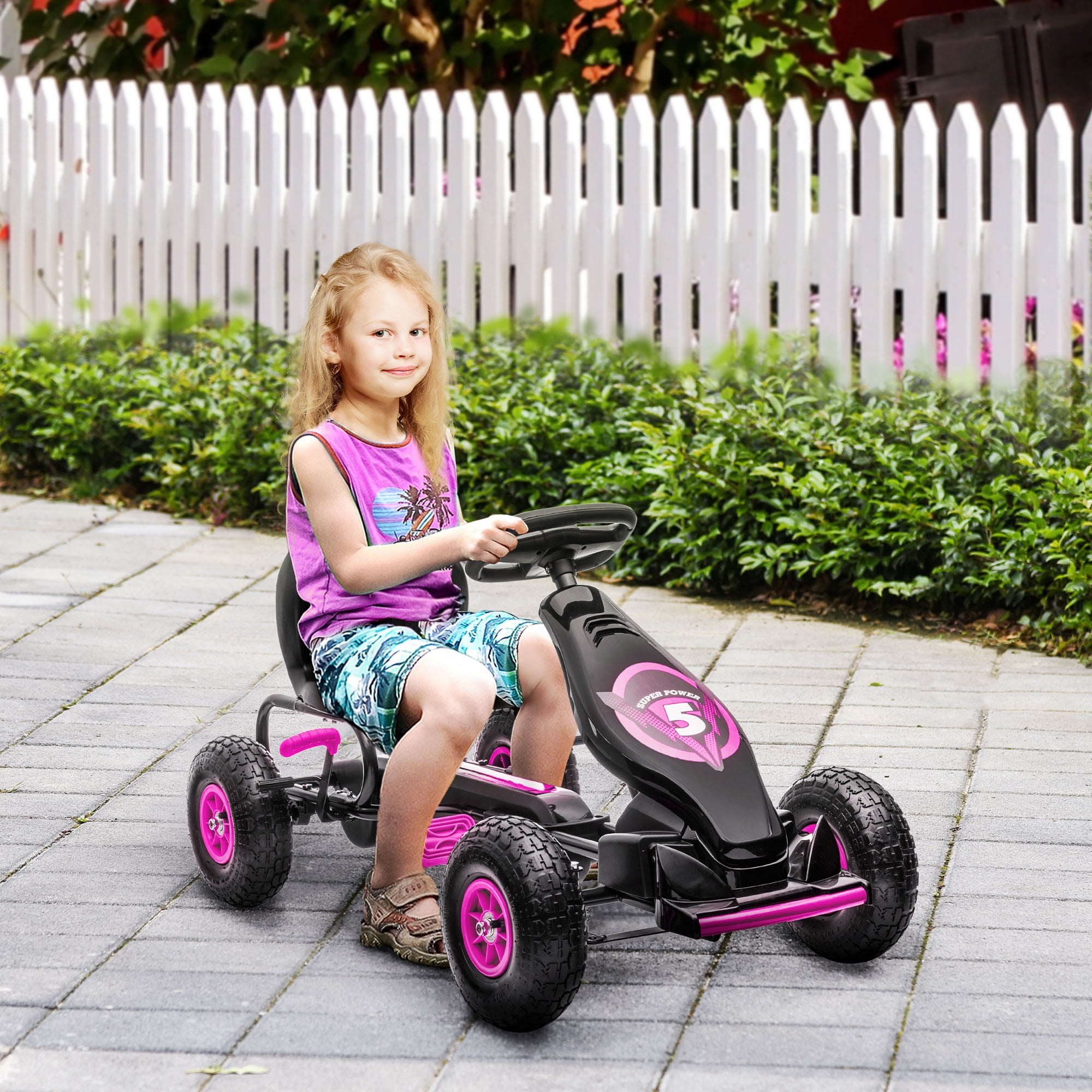 Aosom Kids Ergonomic Pedal Go Kart with Rubber Tires, Ride-On Toy Pedal ...