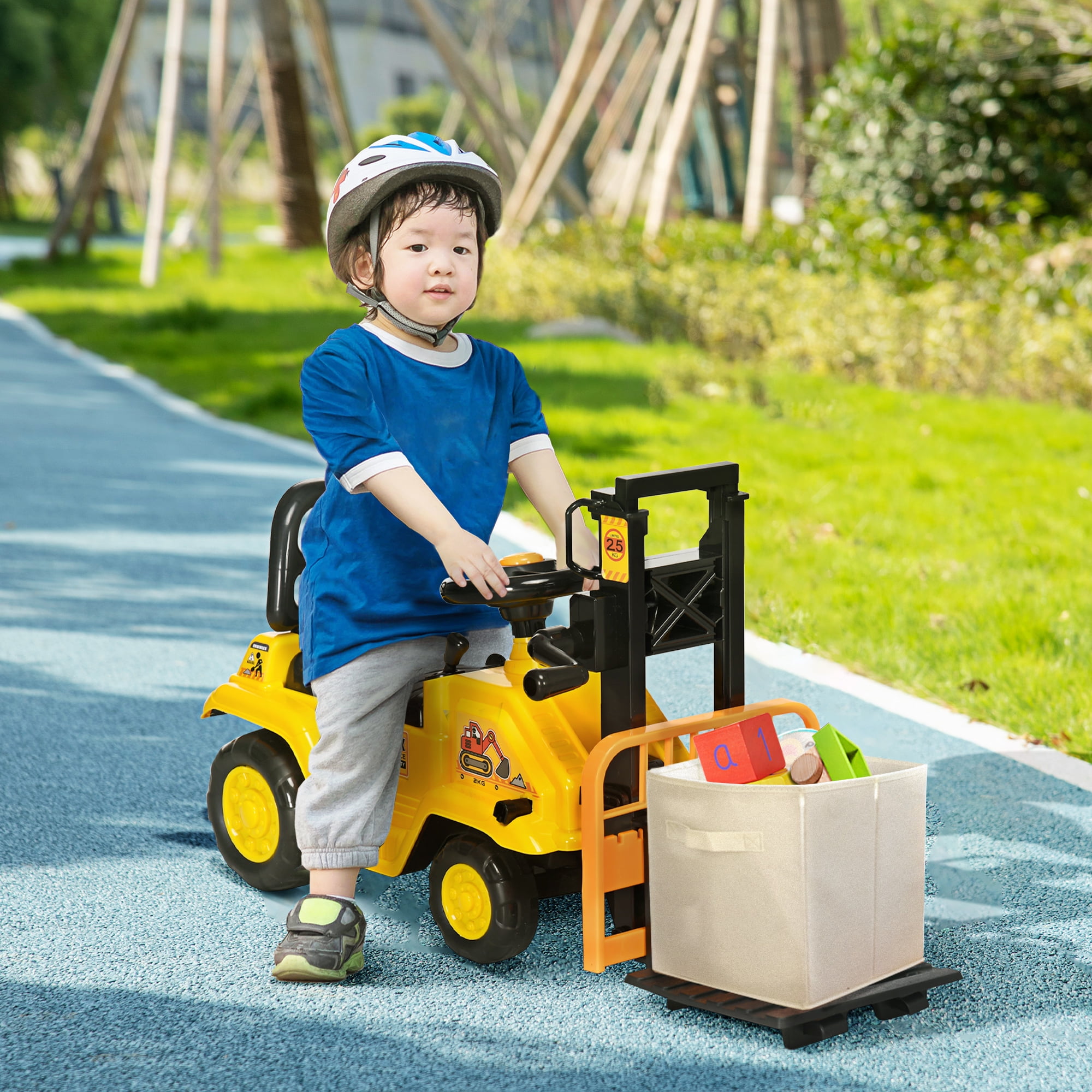 Aosom Toddler Play Push Ride on Toy with Forklift Operation for Boys Indoor Use 3 4 Years Old Walmart