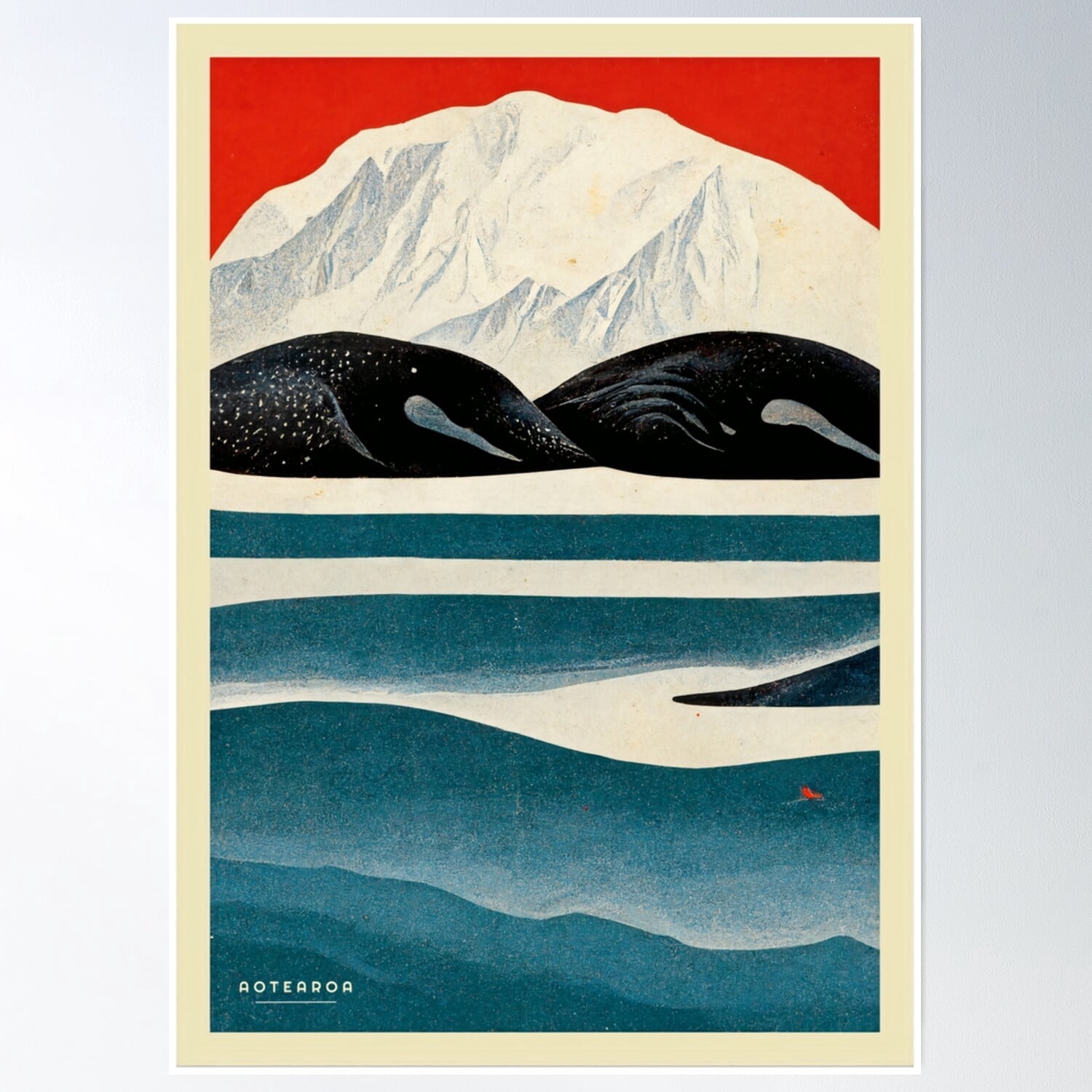 Aotearoa Vintage Inspired Poster Design (2 Whales) Art Board Print ...