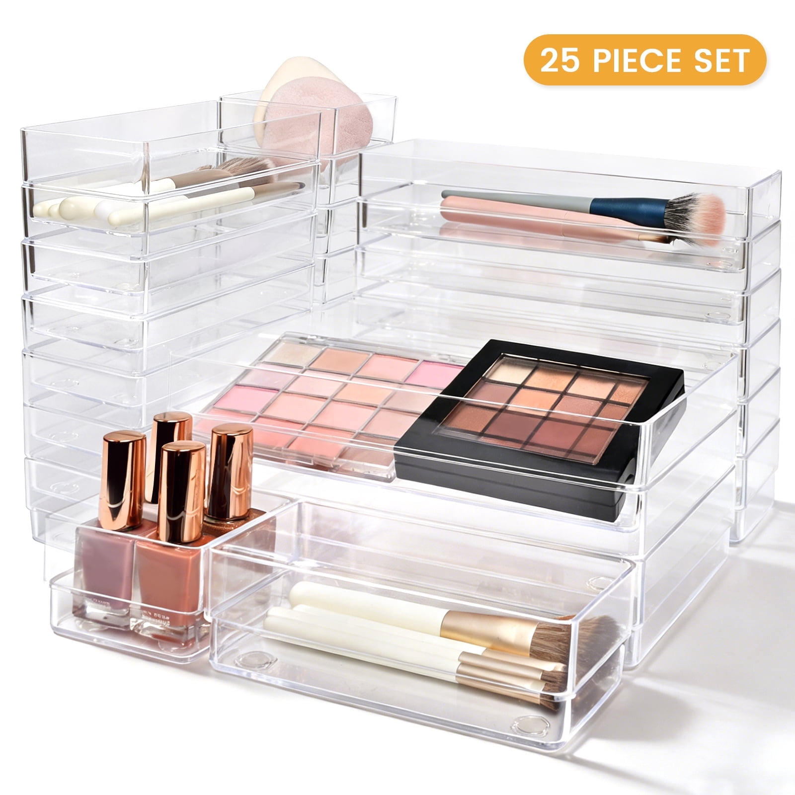 Aotto Clear Plastic Drawer Organizers Set of 25, 4-Size Versatile ...