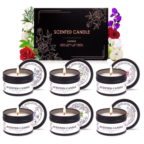 Giphtpoeet Scented Candles Gift Set 6 Pack Fragrance Natural Soy Wax ...