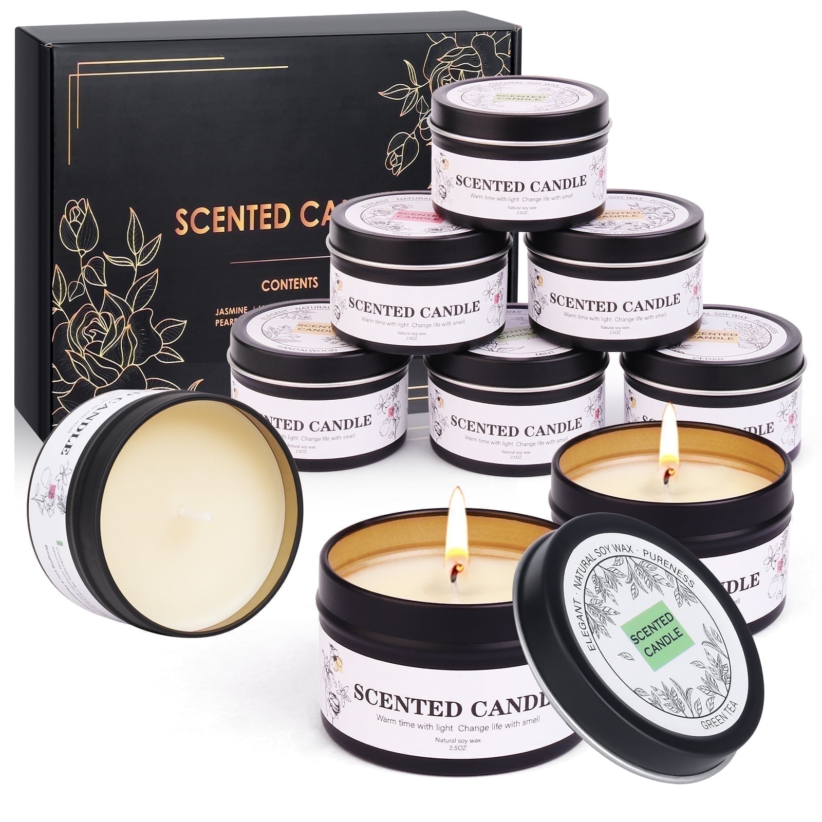 Giphtpoeet Scented Candles Gift Set 9 Pack Natural Soy Wax Jar Candles ...